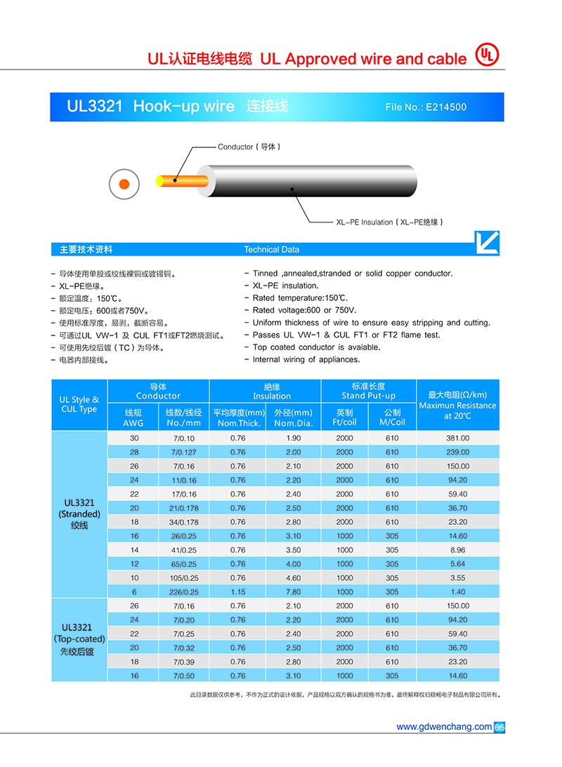 UL3321 XL-PE电子线-东莞市稳畅电子制品有限公司